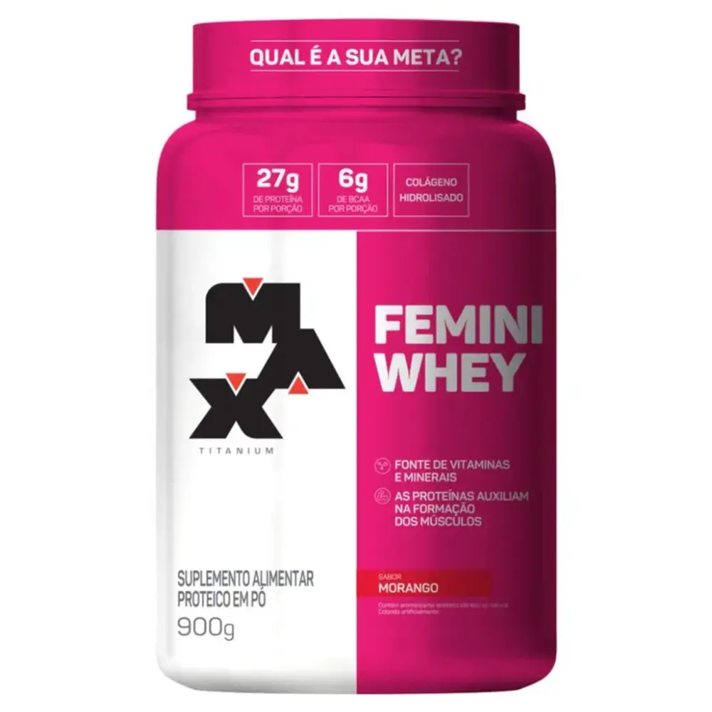 FEMINI WHEY POTE 900G MORANGO - FEMINI WHEY POTE (900G) MORANGO - MAX ...